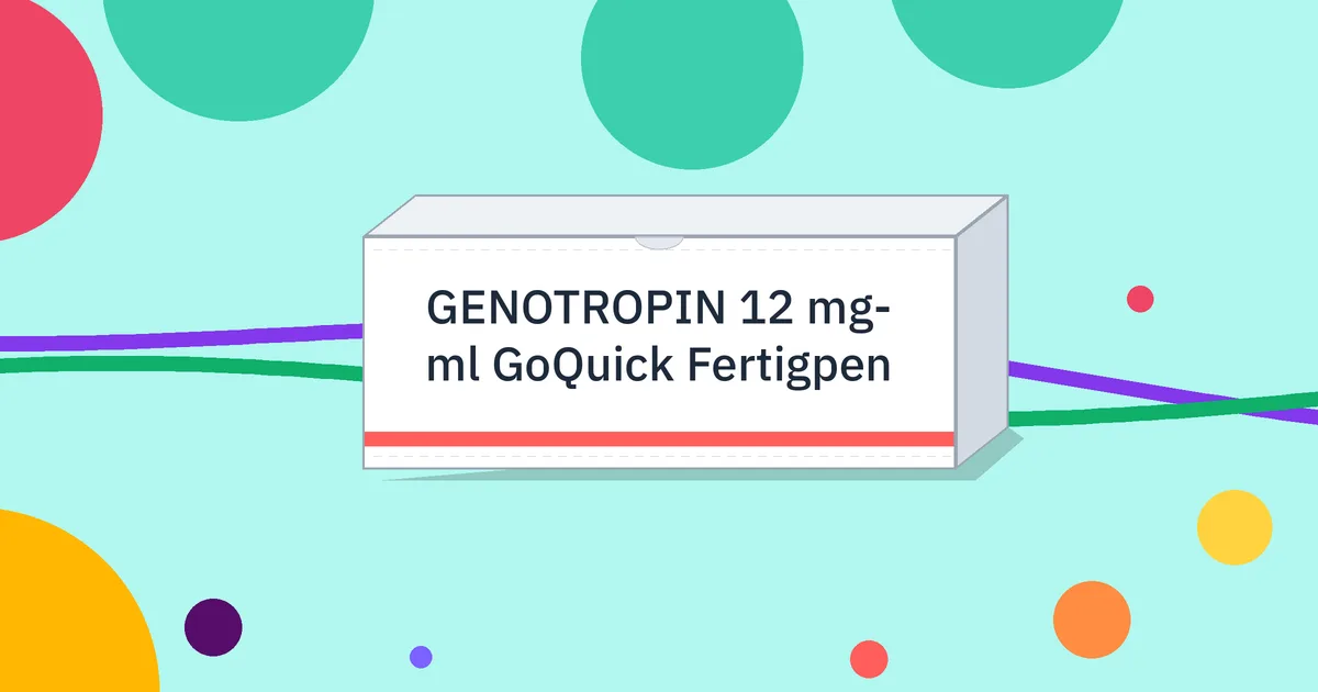 Symbolbild: Packung mit der Aufschrift GENOTROPIN 12 mg-ml GoQuick Fertigpen (PZN 09481627) – Verfügbarkeit und Bezug in Apotheken in Frankfurt am Main
