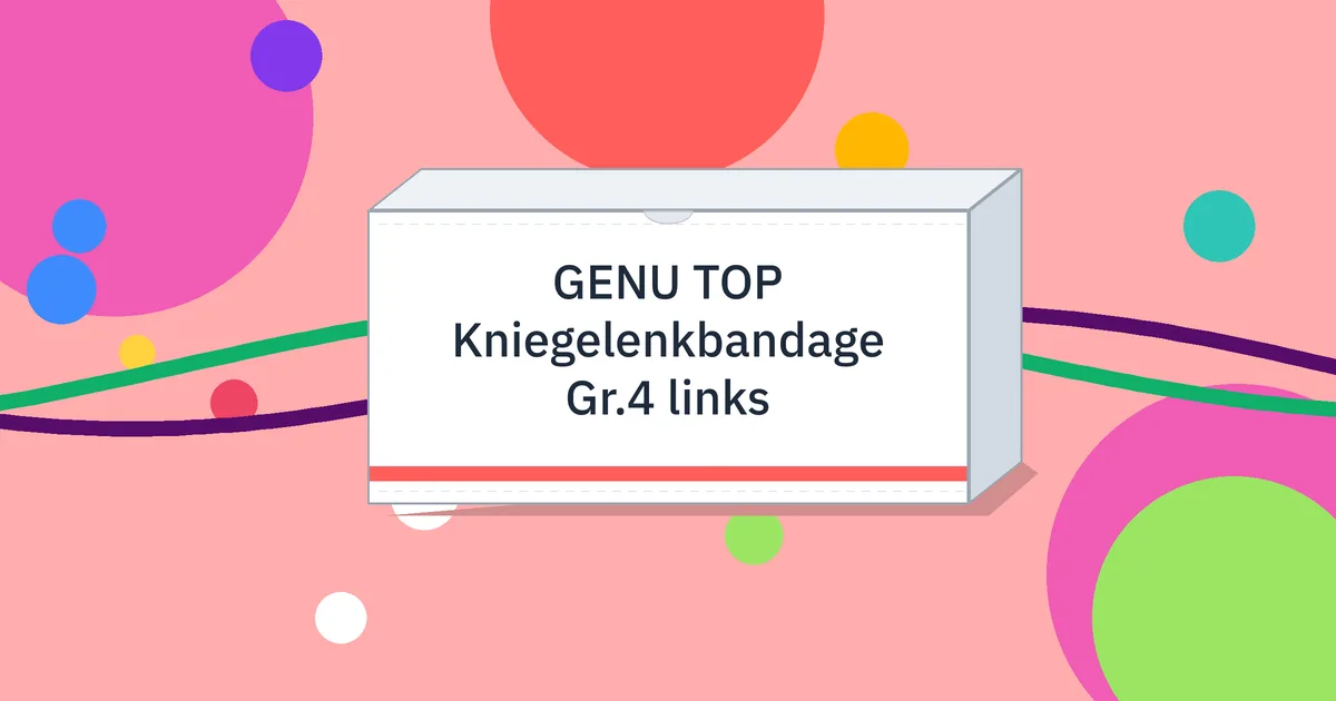 Symbolbild: Packung mit der Aufschrift GENU TOP Kniegelenkbandage Gr.4 links (PZN 05045898) – Verfügbarkeit und Bezug in Apotheken in Frankfurt am Main