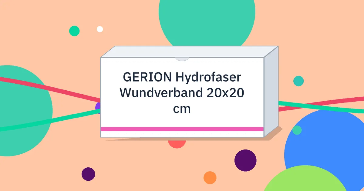 Symbolbild: Packung mit der Aufschrift GERION Hydrofaser Wundverband 20x20 cm (PZN 19247074) – Verfügbarkeit und Bezug in Apotheken in Frankfurt am Main