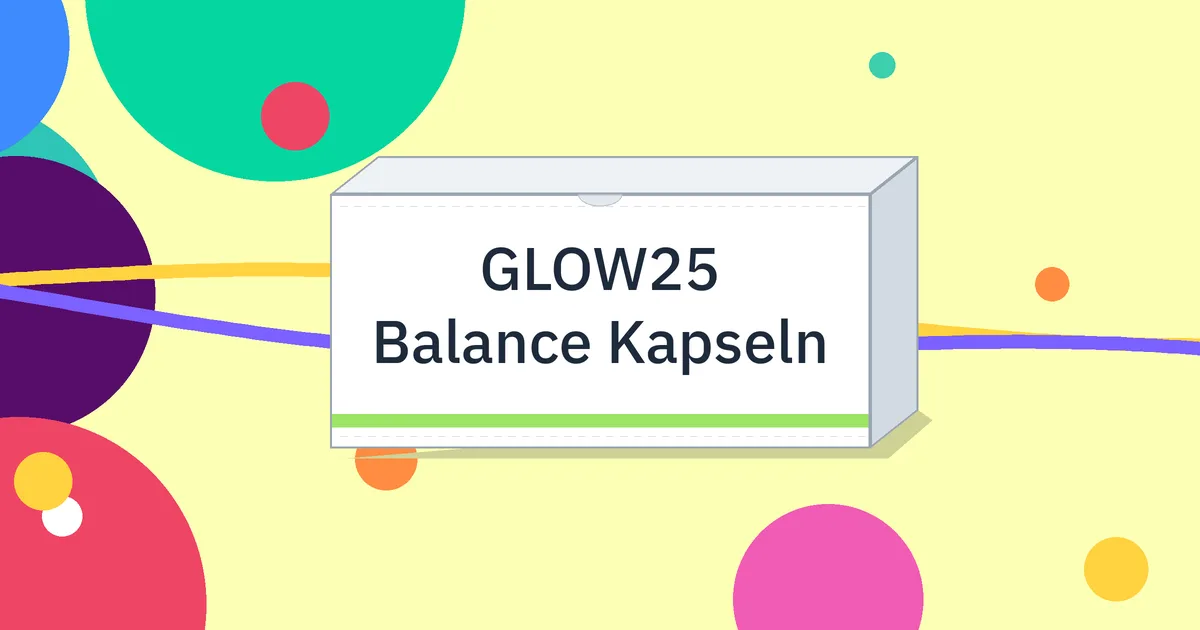 Symbolbild: Packung mit der Aufschrift GLOW25 Balance Kapseln (PZN 20372413) – Verfügbarkeit und Bezug in Apotheken in Frankfurt am Main