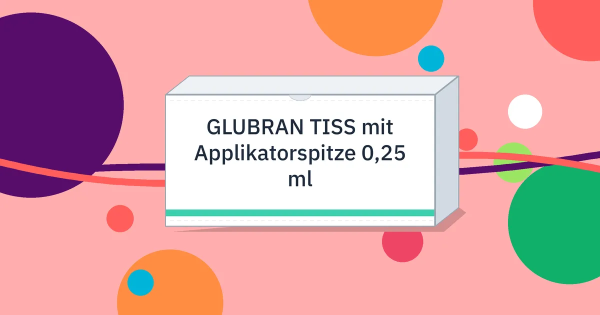 Symbolbild: Packung mit der Aufschrift GLUBRAN TISS mit Applikatorspitze 0,25 ml (PZN 12555200) – Verfügbarkeit und Bezug in Apotheken in Frankfurt am Main