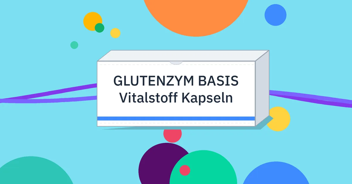 Symbolbild: Packung mit der Aufschrift GLUTENZYM BASIS Vitalstoff Kapseln (PZN 07256412) – Verfügbarkeit und Bezug in Apotheken in Frankfurt am Main