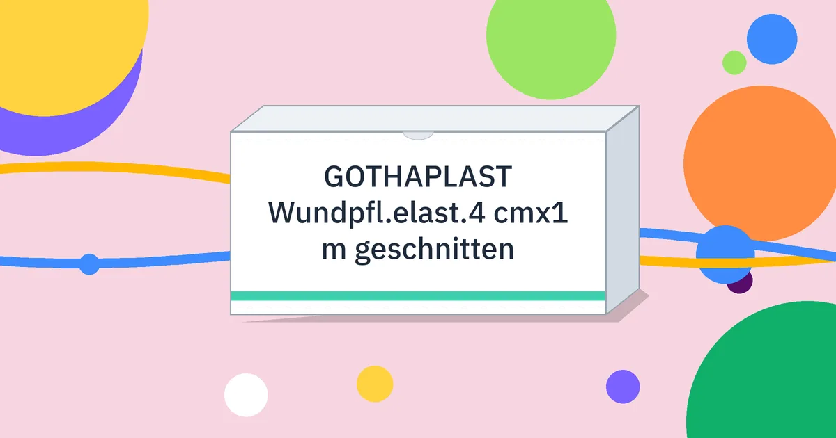 Symbolbild: Packung mit der Aufschrift GOTHAPLAST Wundpfl.elast.4 cmx1 m geschnitten (PZN 04951376) – Verfügbarkeit und Bezug in Apotheken in Frankfurt am Main