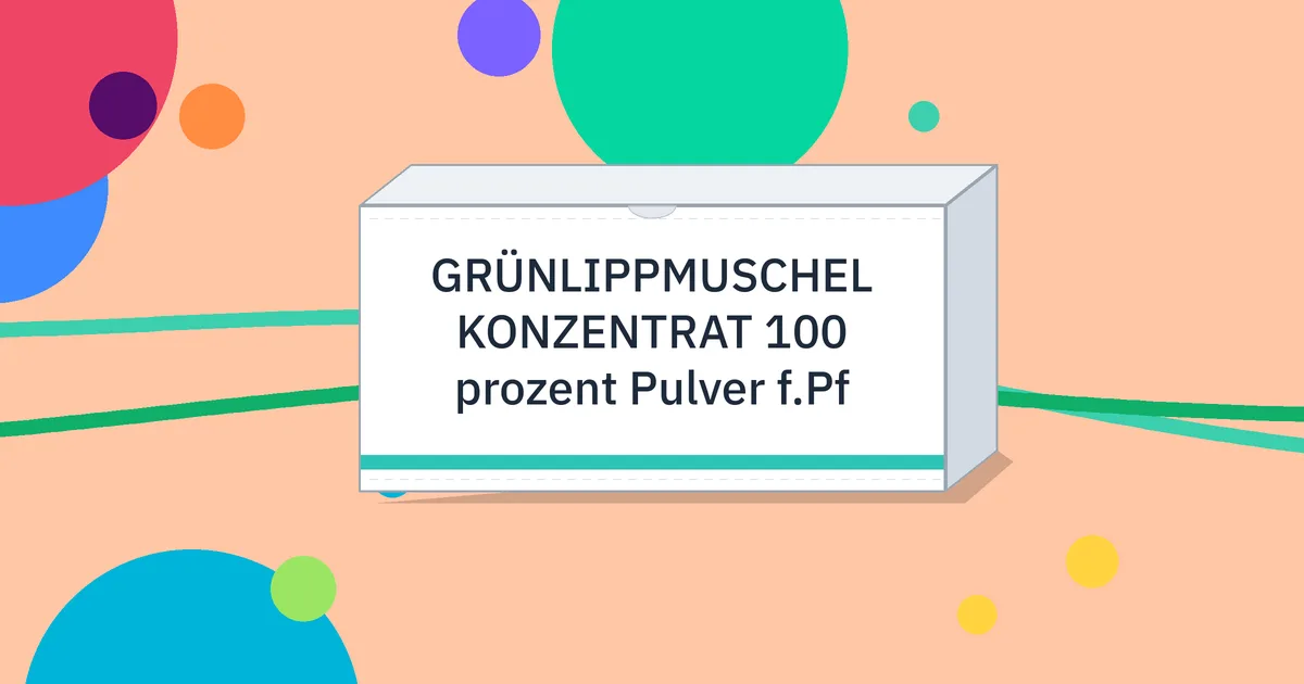Symbolbild: Packung mit der Aufschrift GRÜNLIPPMUSCHEL KONZENTRAT 100 prozent Pulver f.Pf (PZN 10775788) – Verfügbarkeit und Bezug in Apotheken in Frankfurt am Main