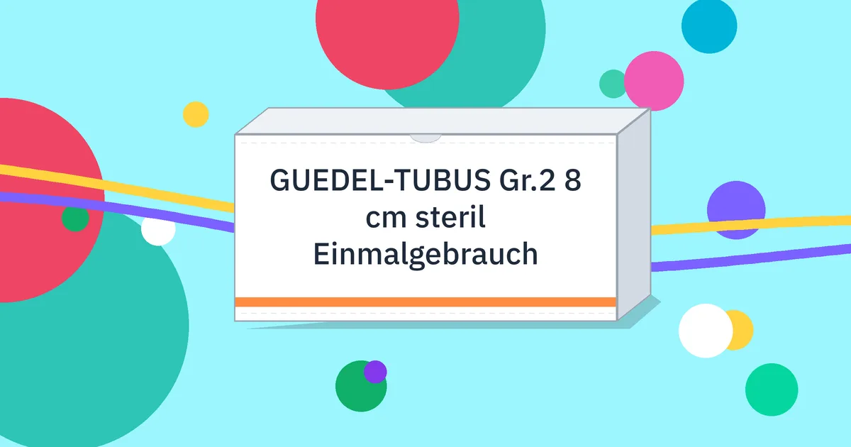 Symbolbild: Packung mit der Aufschrift GUEDEL-TUBUS Gr.2 8 cm steril Einmalgebrauch (PZN 10762142) – Verfügbarkeit und Bezug in Apotheken in Frankfurt am Main