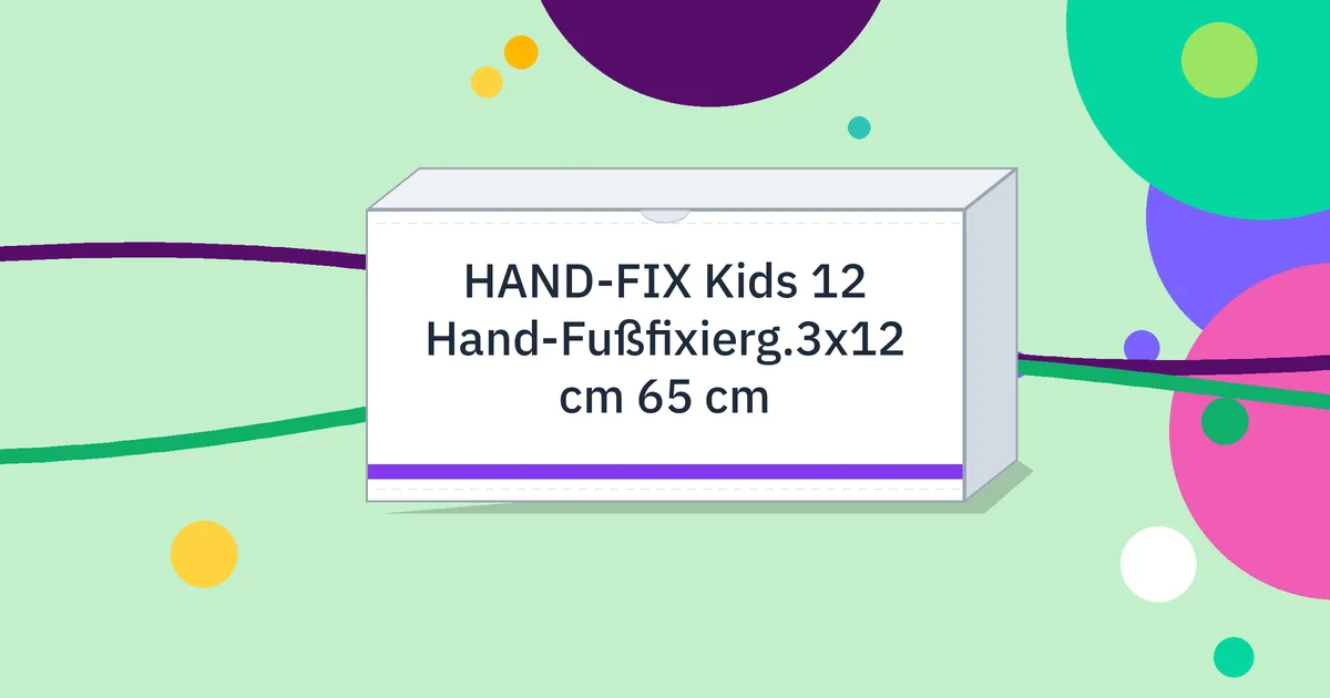 Symbolbild: Packung mit der Aufschrift HAND-FIX Kids 12 Hand-Fußfixierg.3x12 cm 65 cm (PZN 18777870) – Verfügbarkeit und Bezug in Apotheken in Frankfurt am Main