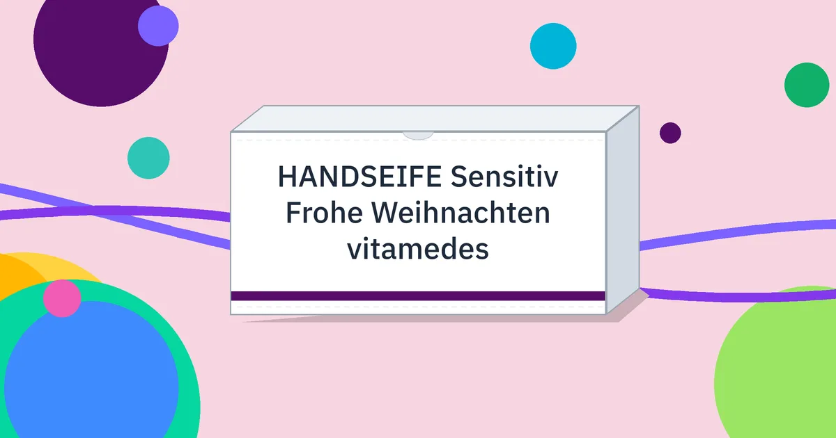 Symbolbild: Packung mit der Aufschrift HANDSEIFE Sensitiv Frohe Weihnachten vitamedes (PZN 20082106) – Verfügbarkeit und Bezug in Apotheken in Frankfurt am Main
