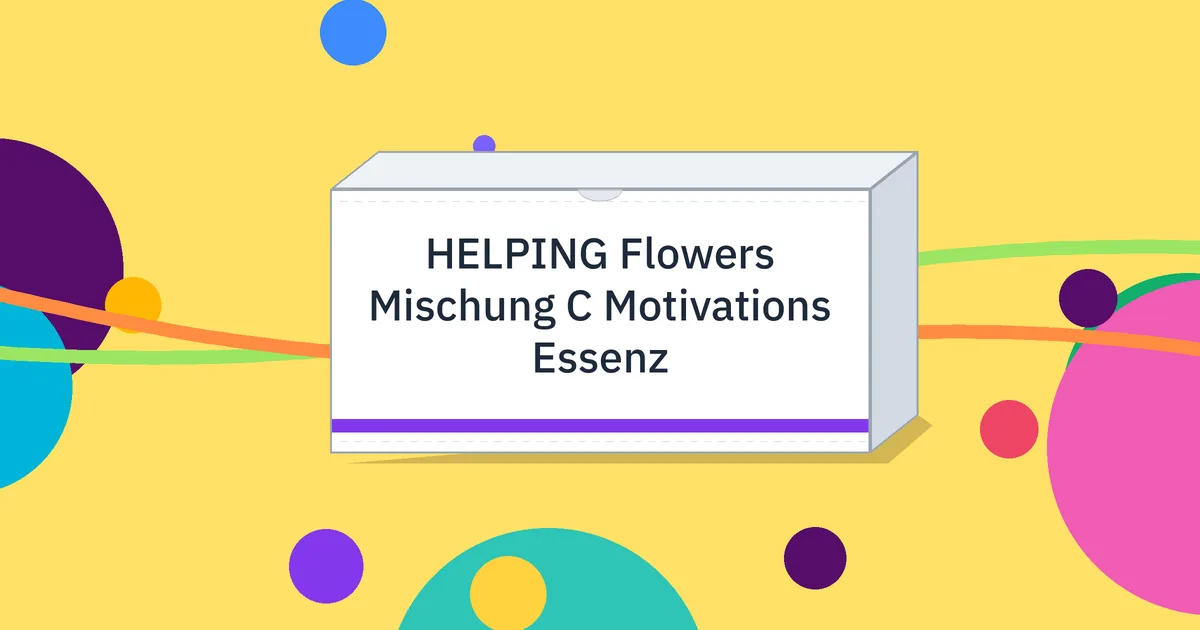 Symbolbild: Packung mit der Aufschrift HELPING Flowers Mischung C Motivations Essenz (PZN 12500179) – Verfügbarkeit und Bezug in Apotheken in Frankfurt am Main