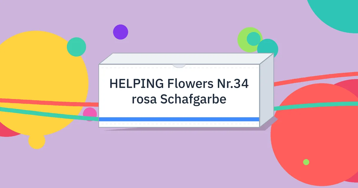 Symbolbild: Packung mit der Aufschrift HELPING Flowers Nr.34 rosa Schafgarbe (PZN 12499973) – Verfügbarkeit und Bezug in Apotheken in Frankfurt am Main
