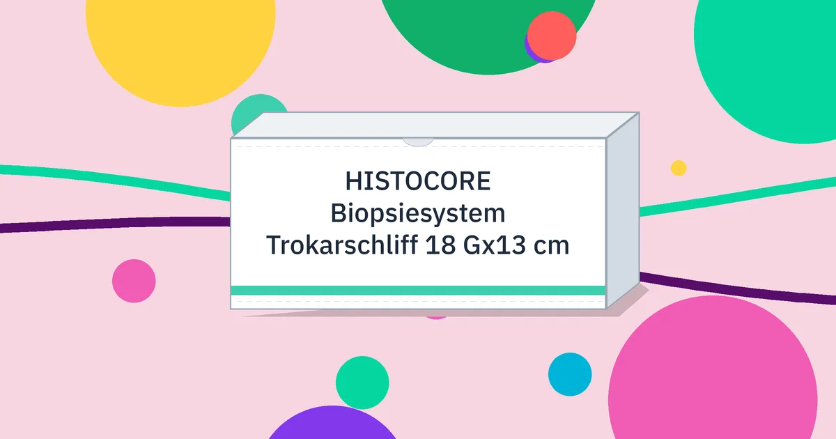 Symbolbild: Packung mit der Aufschrift HISTOCORE Biopsiesystem Trokarschliff 18 Gx13 cm (PZN 18794070) – Verfügbarkeit und Bezug in Apotheken in Frankfurt am Main