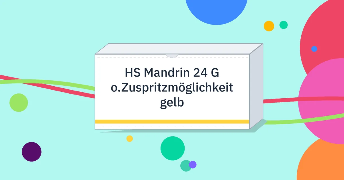 Symbolbild: Packung mit der Aufschrift HS Mandrin 24 G o.Zuspritzmöglichkeit gelb (PZN 12596334) – Verfügbarkeit und Bezug in Apotheken in Frankfurt am Main