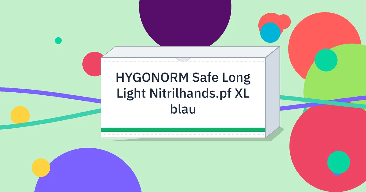 Symbolbild: Packung mit der Aufschrift HYGONORM Safe Long Light Nitrilhands.pf XL blau (PZN 20774494) – Verfügbarkeit und Bezug in Apotheken in Frankfurt am Main