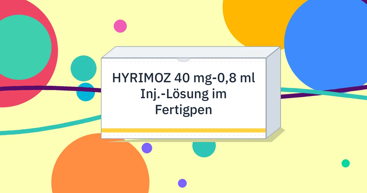 Symbolbild: Packung mit der Aufschrift HYRIMOZ 40 mg-0,8 ml Inj.-Lösung im Fertigpen (PZN 17942427) – Verfügbarkeit und Bezug in Apotheken in Frankfurt am Main