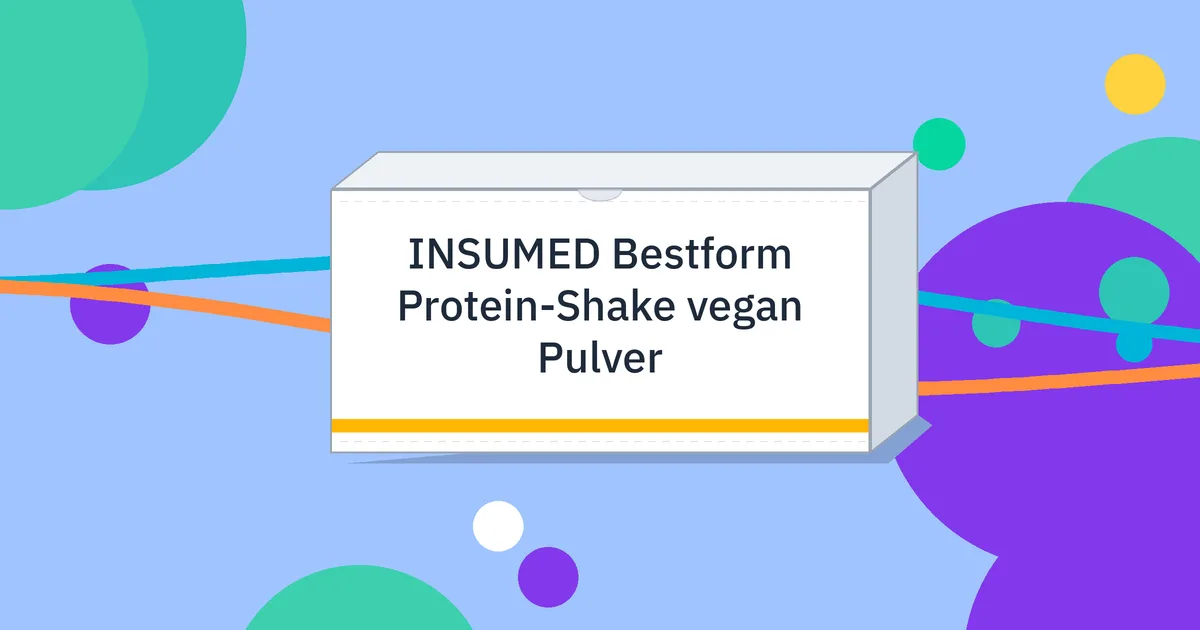 Symbolbild: Packung mit der Aufschrift INSUMED Bestform Protein-Shake vegan Pulver (PZN 17147233) – Verfügbarkeit und Bezug in Apotheken in Frankfurt am Main