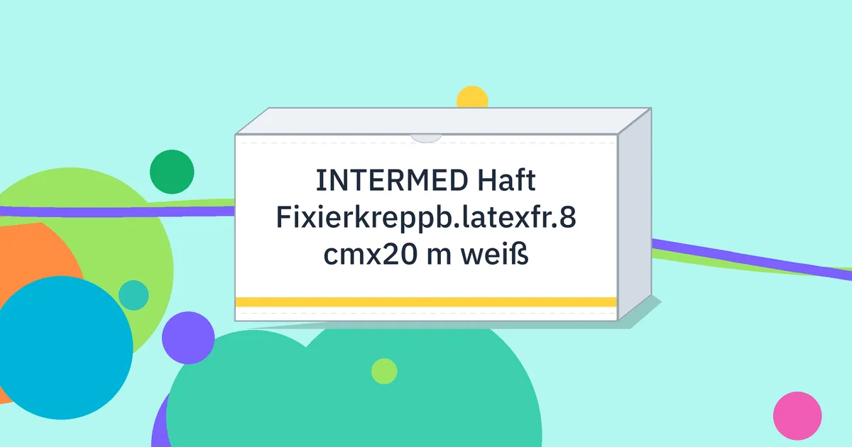 Symbolbild: Packung mit der Aufschrift INTERMED Haft Fixierkreppb.latexfr.8 cmx20 m weiß (PZN 10944222) – Verfügbarkeit und Bezug in Apotheken in Frankfurt am Main