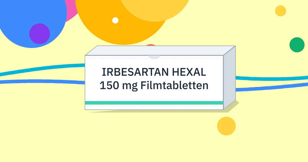 Symbolbild: Packung mit der Aufschrift IRBESARTAN HEXAL 150 mg Filmtabletten (PZN 09671948) – Verfügbarkeit und Bezug in Apotheken in Frankfurt am Main