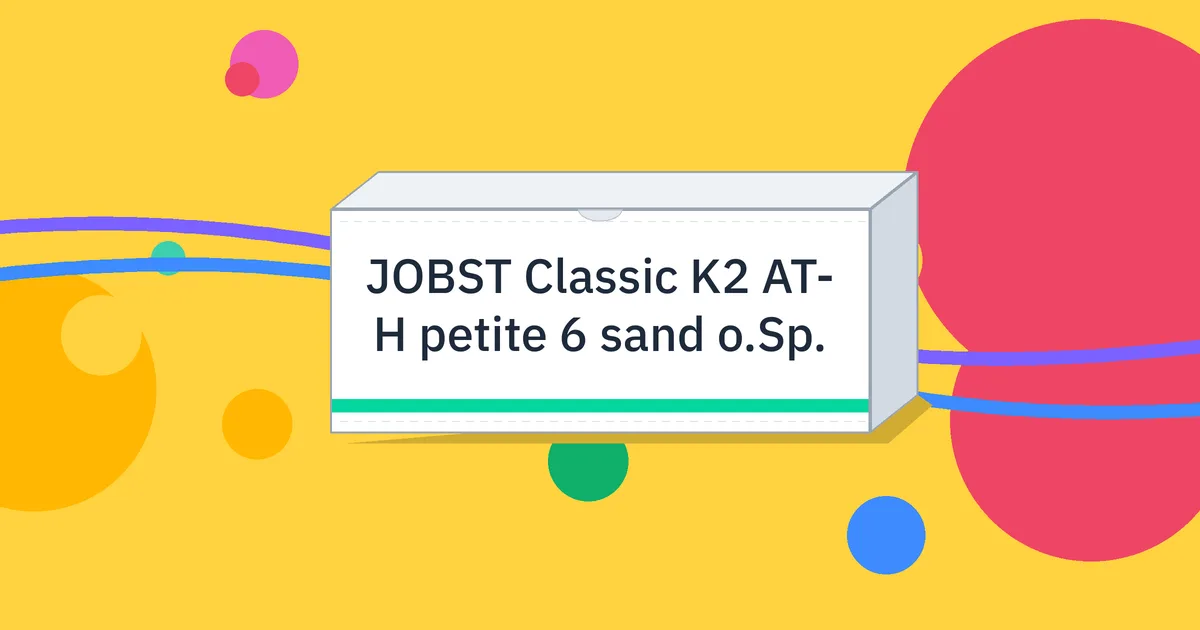 Symbolbild: Packung mit der Aufschrift JOBST Classic K2 AT-H petite 6 sand o.Sp. (PZN 13067738) – Verfügbarkeit und Bezug in Apotheken in Frankfurt am Main