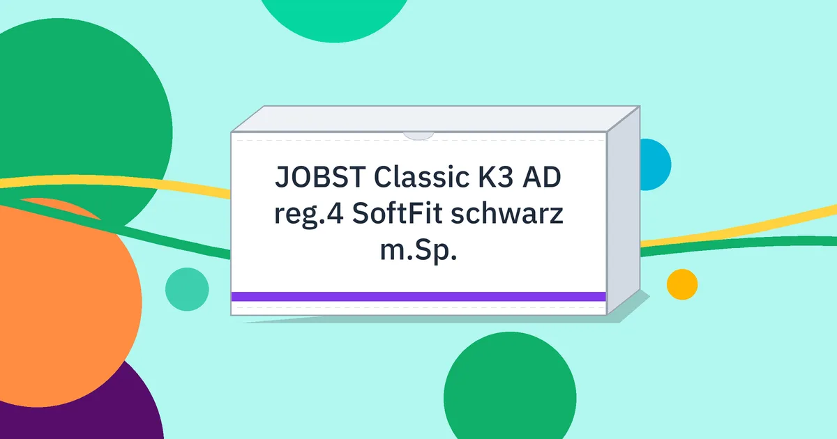 Symbolbild: Packung mit der Aufschrift JOBST Classic K3 AD reg.4 SoftFit schwarz m.Sp. (PZN 14224045) – Verfügbarkeit und Bezug in Apotheken in Frankfurt am Main