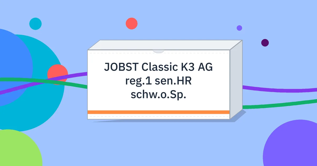 Symbolbild: Packung mit der Aufschrift JOBST Classic K3 AG reg.1 sen.HR schw.o.Sp. (PZN 17957067) – Verfügbarkeit und Bezug in Apotheken in Frankfurt am Main