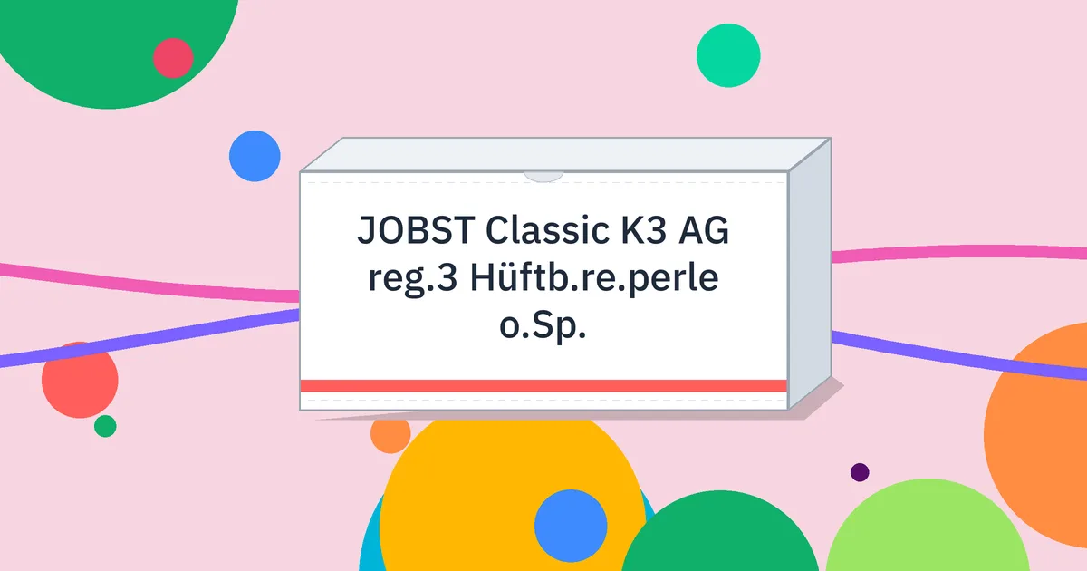 Symbolbild: Packung mit der Aufschrift JOBST Classic K3 AG reg.3 Hüftb.re.perle o.Sp. (PZN 13076430) – Verfügbarkeit und Bezug in Apotheken in Frankfurt am Main