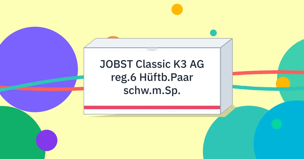 Symbolbild: Packung mit der Aufschrift JOBST Classic K3 AG reg.6 Hüftb.Paar schw.m.Sp. (PZN 13075979) – Verfügbarkeit und Bezug in Apotheken in Frankfurt am Main
