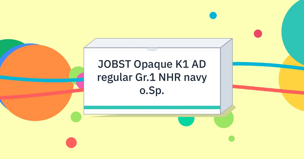 Symbolbild: Packung mit der Aufschrift JOBST Opaque K1 AD regular Gr.1 NHR navy o.Sp. (PZN 13082531) – Verfügbarkeit und Bezug in Apotheken in Frankfurt am Main