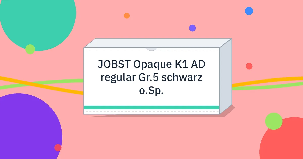Symbolbild: Packung mit der Aufschrift JOBST Opaque K1 AD regular Gr.5 schwarz o.Sp. (PZN 13083223) – Verfügbarkeit und Bezug in Apotheken in Frankfurt am Main