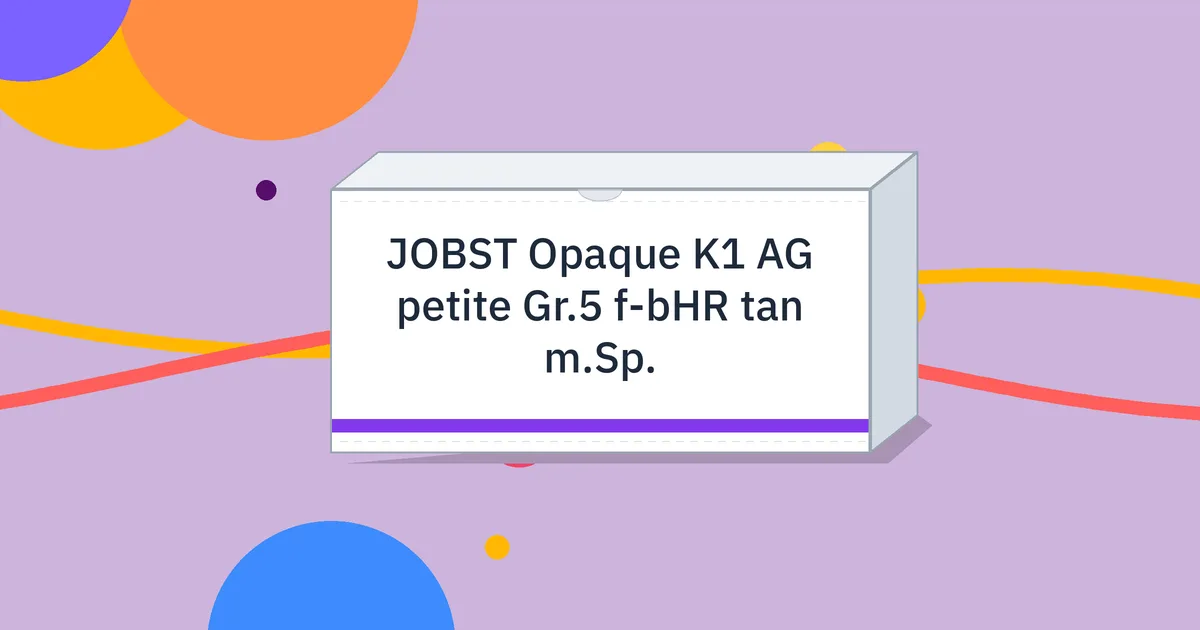 Symbolbild: Packung mit der Aufschrift JOBST Opaque K1 AG petite Gr.5 f-bHR tan m.Sp. (PZN 16269632) – Verfügbarkeit und Bezug in Apotheken in Frankfurt am Main