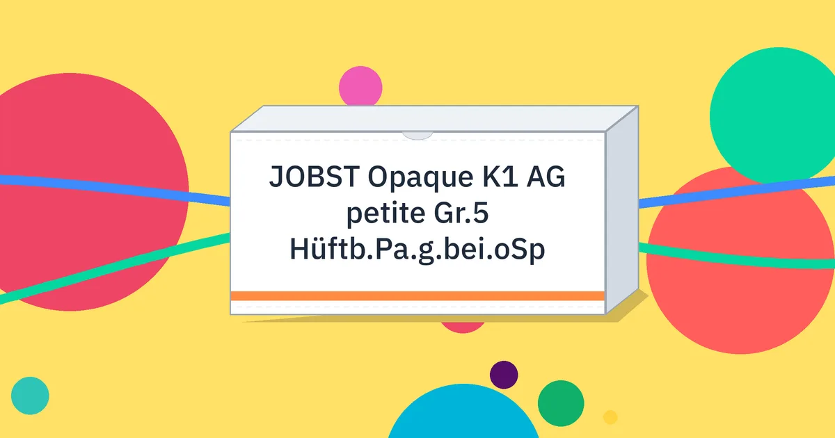 Symbolbild: Packung mit der Aufschrift JOBST Opaque K1 AG petite Gr.5 Hüftb.Pa.g.bei.oSp (PZN 16273378) – Verfügbarkeit und Bezug in Apotheken in Frankfurt am Main