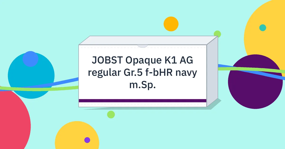 Symbolbild: Packung mit der Aufschrift JOBST Opaque K1 AG regular Gr.5 f-bHR navy m.Sp. (PZN 13090631) – Verfügbarkeit und Bezug in Apotheken in Frankfurt am Main