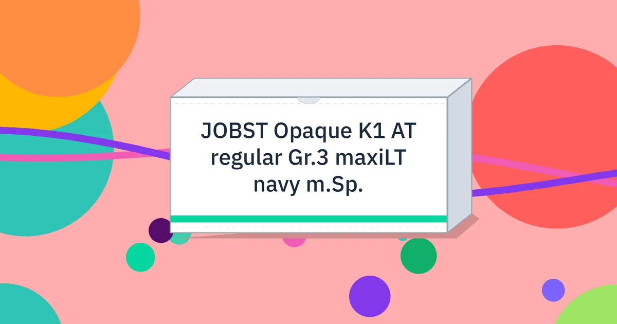Symbolbild: Packung mit der Aufschrift JOBST Opaque K1 AT regular Gr.3 maxiLT navy m.Sp. (PZN 13106088) – Verfügbarkeit und Bezug in Apotheken in Frankfurt am Main