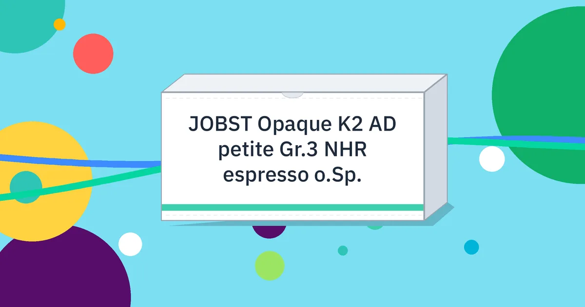Symbolbild: Packung mit der Aufschrift JOBST Opaque K2 AD petite Gr.3 NHR espresso o.Sp. (PZN 16279205) – Verfügbarkeit und Bezug in Apotheken in Frankfurt am Main