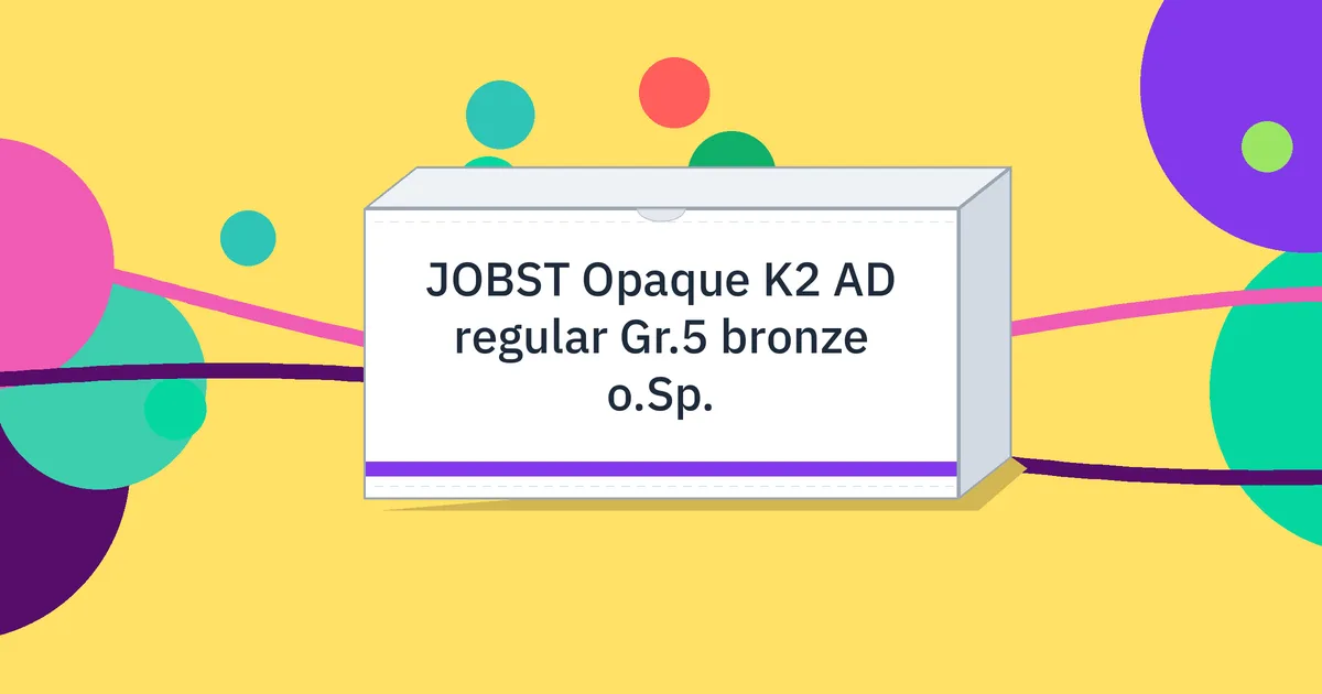 Symbolbild: Packung mit der Aufschrift JOBST Opaque K2 AD regular Gr.5 bronze o.Sp. (PZN 13111132) – Verfügbarkeit und Bezug in Apotheken in Frankfurt am Main