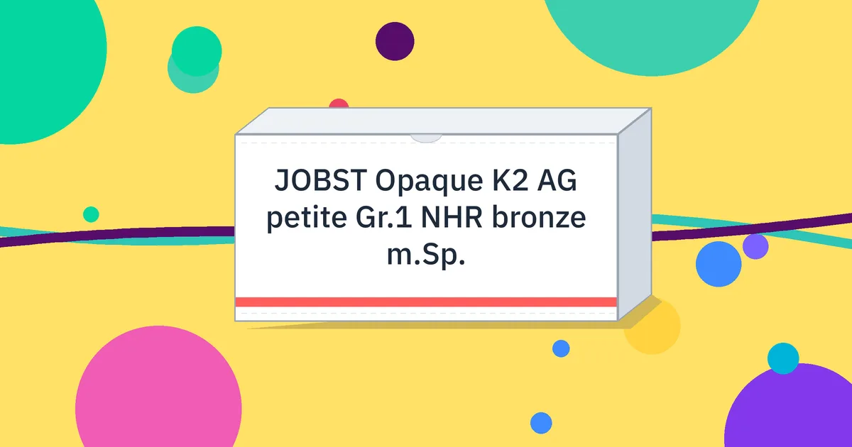 Symbolbild: Packung mit der Aufschrift JOBST Opaque K2 AG petite Gr.1 NHR bronze m.Sp. (PZN 13112083) – Verfügbarkeit und Bezug in Apotheken in Frankfurt am Main