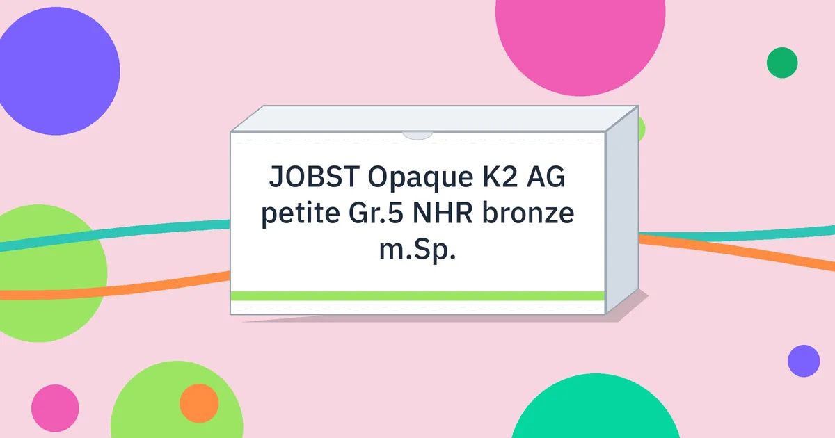 Symbolbild: Packung mit der Aufschrift JOBST Opaque K2 AG petite Gr.5 NHR bronze m.Sp. (PZN 13112137) – Verfügbarkeit und Bezug in Apotheken in Frankfurt am Main