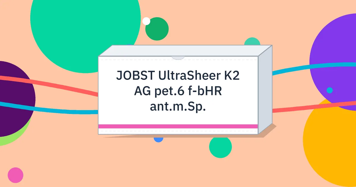Symbolbild: Packung mit der Aufschrift JOBST UltraSheer K2 AG pet.6 f-bHR ant.m.Sp. (PZN 13140961) – Verfügbarkeit und Bezug in Apotheken in Frankfurt am Main
