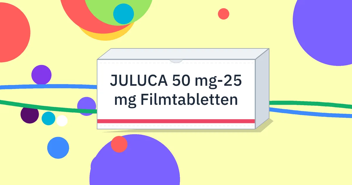 Symbolbild: Packung mit der Aufschrift JULUCA 50 mg-25 mg Filmtabletten (PZN 16757515) – Verfügbarkeit und Bezug in Apotheken in Frankfurt am Main