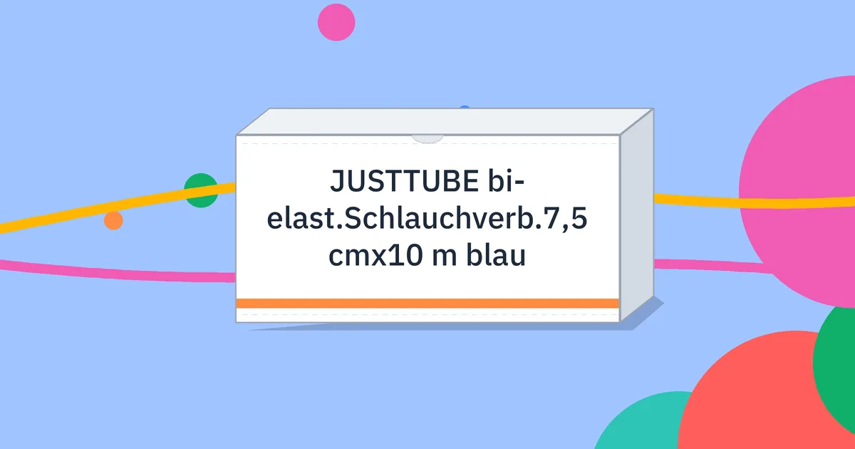 Symbolbild: Packung mit der Aufschrift JUSTTUBE bi-elast.Schlauchverb.7,5 cmx10 m blau (PZN 20130331) – Verfügbarkeit und Bezug in Apotheken in Frankfurt am Main