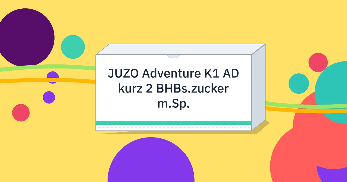 Symbolbild: Packung mit der Aufschrift JUZO Adventure K1 AD kurz 2 BHBs.zucker m.Sp. (PZN 16342961) – Verfügbarkeit und Bezug in Apotheken in Frankfurt am Main