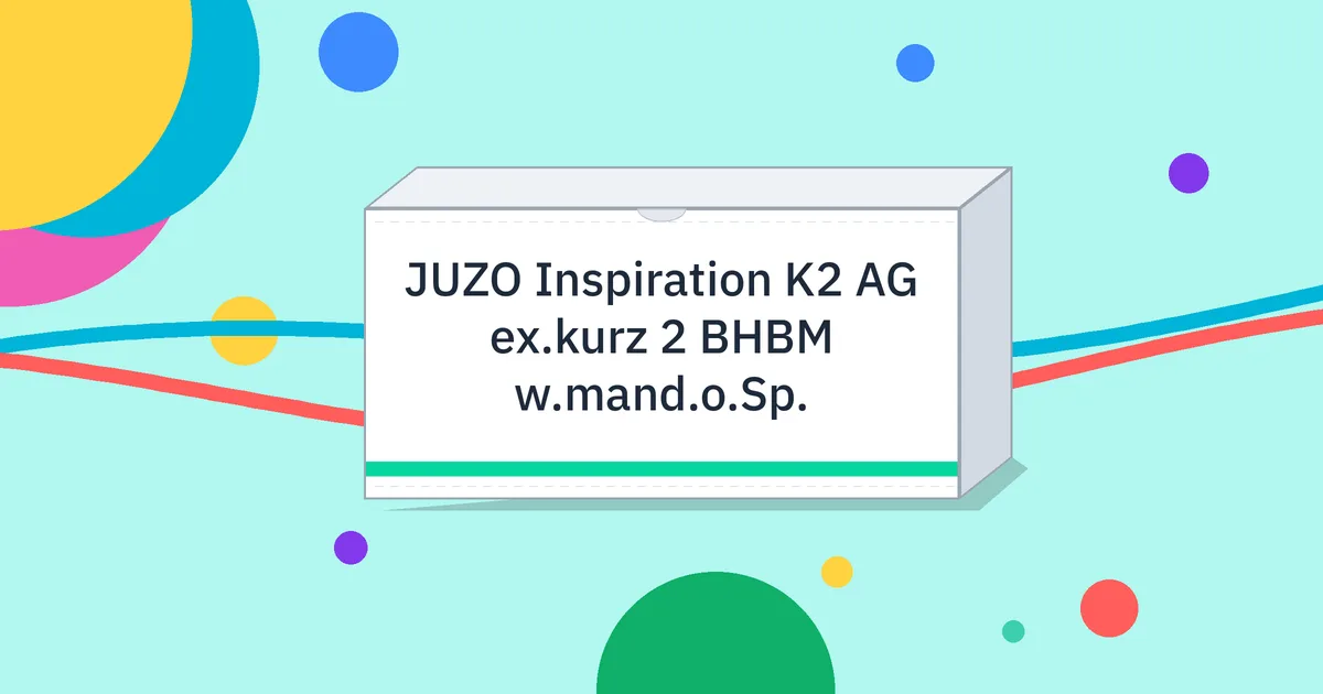 Symbolbild: Packung mit der Aufschrift JUZO Inspiration K2 AG ex.kurz 2 BHBM w.mand.o.Sp. (PZN 14886088) – Verfügbarkeit und Bezug in Apotheken in Frankfurt am Main