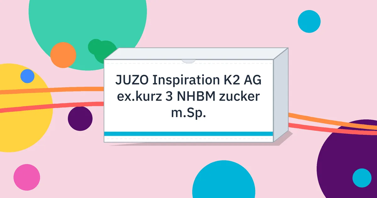 Symbolbild: Packung mit der Aufschrift JUZO Inspiration K2 AG ex.kurz 3 NHBM zucker m.Sp. (PZN 14963498) – Verfügbarkeit und Bezug in Apotheken in Frankfurt am Main
