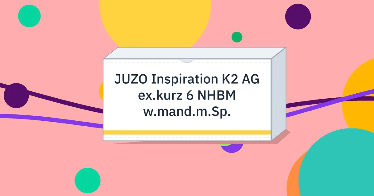 Symbolbild: Packung mit der Aufschrift JUZO Inspiration K2 AG ex.kurz 6 NHBM w.mand.m.Sp. (PZN 14925687) – Verfügbarkeit und Bezug in Apotheken in Frankfurt am Main