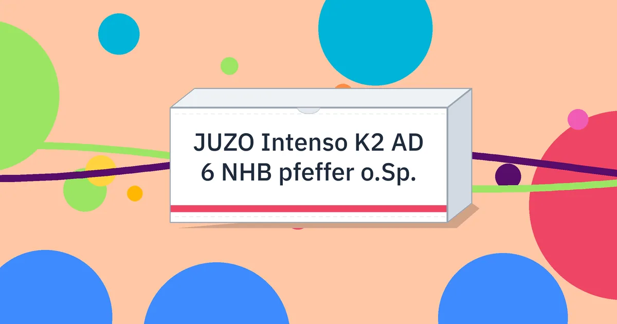 Symbolbild: Packung mit der Aufschrift JUZO Intenso K2 AD 6 NHB pfeffer o.Sp. (PZN 18620223) – Verfügbarkeit und Bezug in Apotheken in Frankfurt am Main