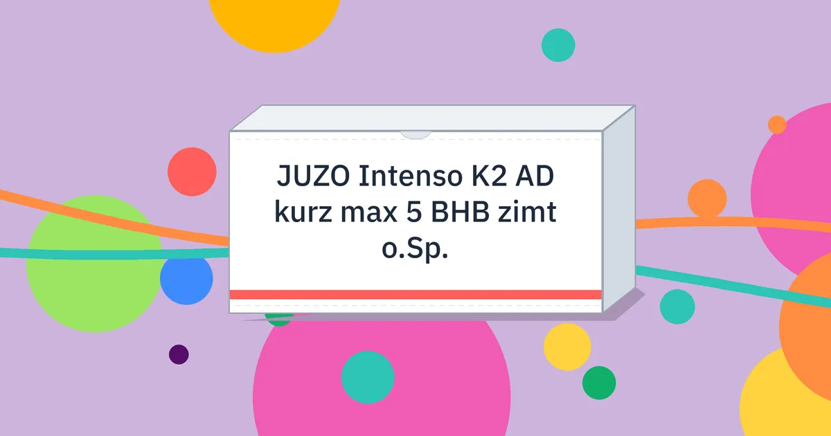 Symbolbild: Packung mit der Aufschrift JUZO Intenso K2 AD kurz max 5 BHB zimt o.Sp. (PZN 18626154) – Verfügbarkeit und Bezug in Apotheken in Frankfurt am Main