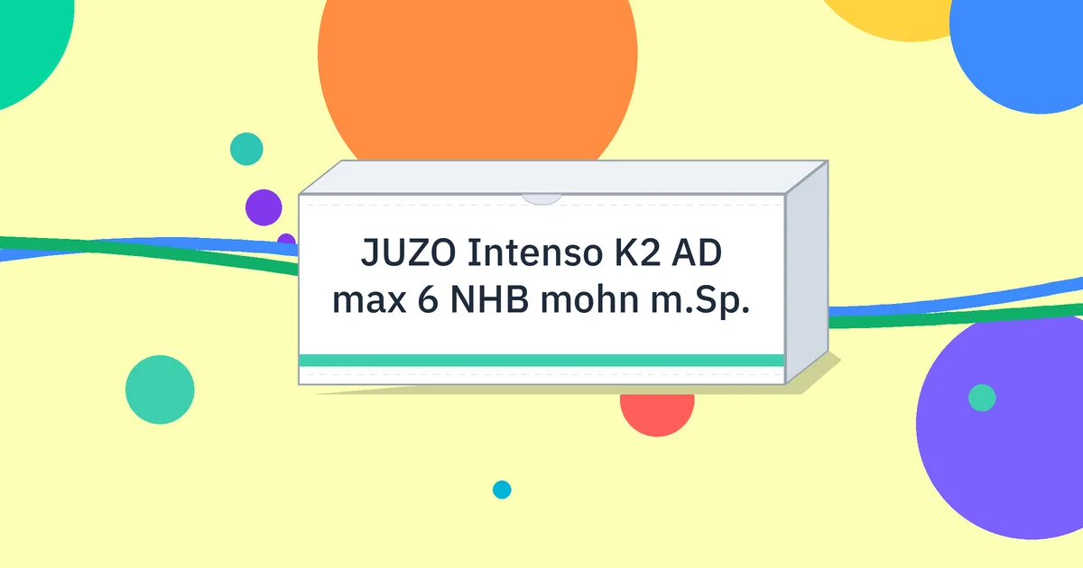 Symbolbild: Packung mit der Aufschrift JUZO Intenso K2 AD max 6 NHB mohn m.Sp. (PZN 18612991) – Verfügbarkeit und Bezug in Apotheken in Frankfurt am Main