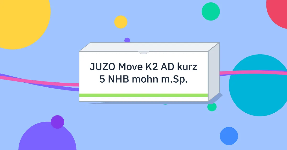 Symbolbild: Packung mit der Aufschrift JUZO Move K2 AD kurz 5 NHB mohn m.Sp. (PZN 18540487) – Verfügbarkeit und Bezug in Apotheken in Frankfurt am Main