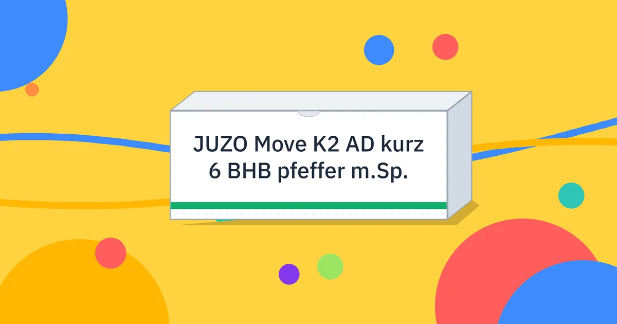 Symbolbild: Packung mit der Aufschrift JUZO Move K2 AD kurz 6 BHB pfeffer m.Sp. (PZN 16340488) – Verfügbarkeit und Bezug in Apotheken in Frankfurt am Main
