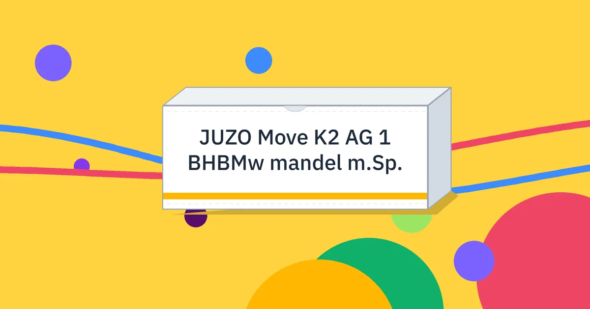 Symbolbild: Packung mit der Aufschrift JUZO Move K2 AG 1 BHBMw mandel m.Sp. (PZN 16649783) – Verfügbarkeit und Bezug in Apotheken in Frankfurt am Main