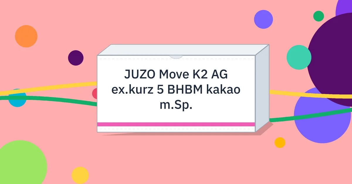 Symbolbild: Packung mit der Aufschrift JUZO Move K2 AG ex.kurz 5 BHBM kakao m.Sp. (PZN 18564281) – Verfügbarkeit und Bezug in Apotheken in Frankfurt am Main