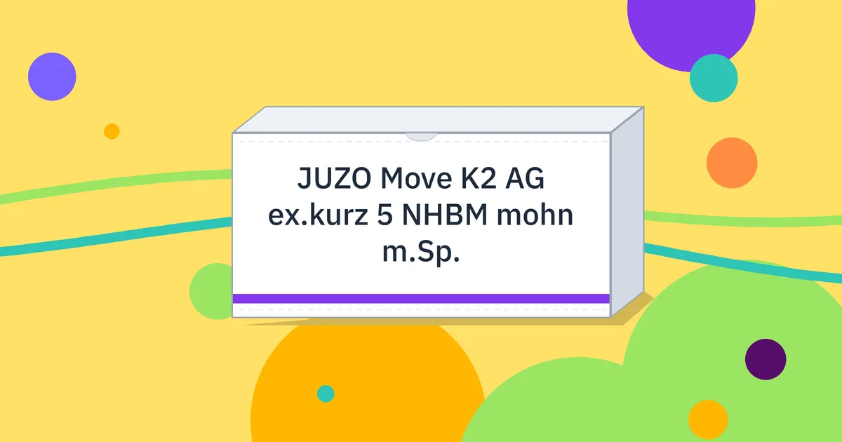 Symbolbild: Packung mit der Aufschrift JUZO Move K2 AG ex.kurz 5 NHBM mohn m.Sp. (PZN 18562885) – Verfügbarkeit und Bezug in Apotheken in Frankfurt am Main